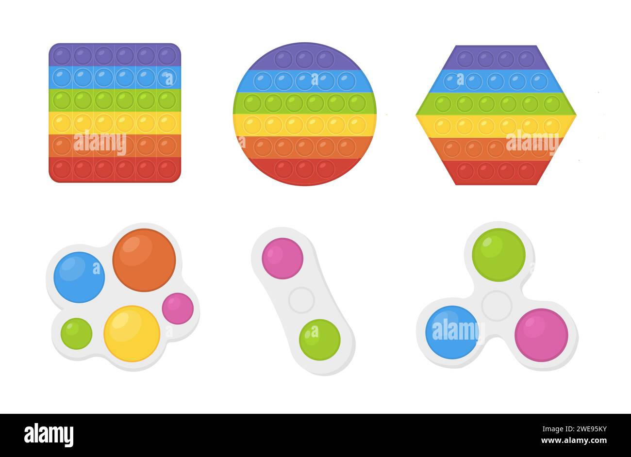 Vector Set Of Popular Pop It Fidgets In Rainbow Colors And Simple