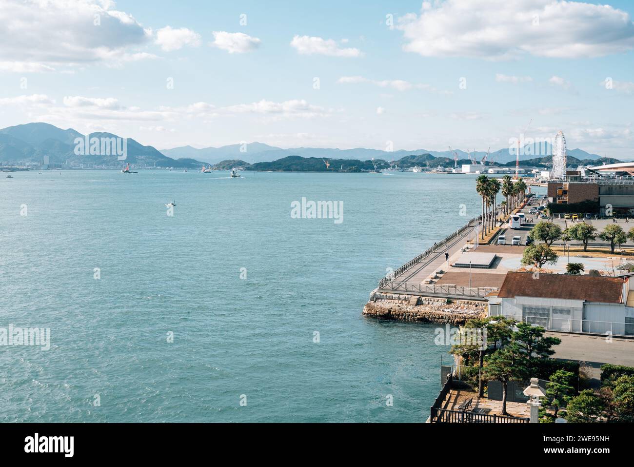 View of Shimonoseki Kanmon Straits and Karato market park in Yamaguchi ...