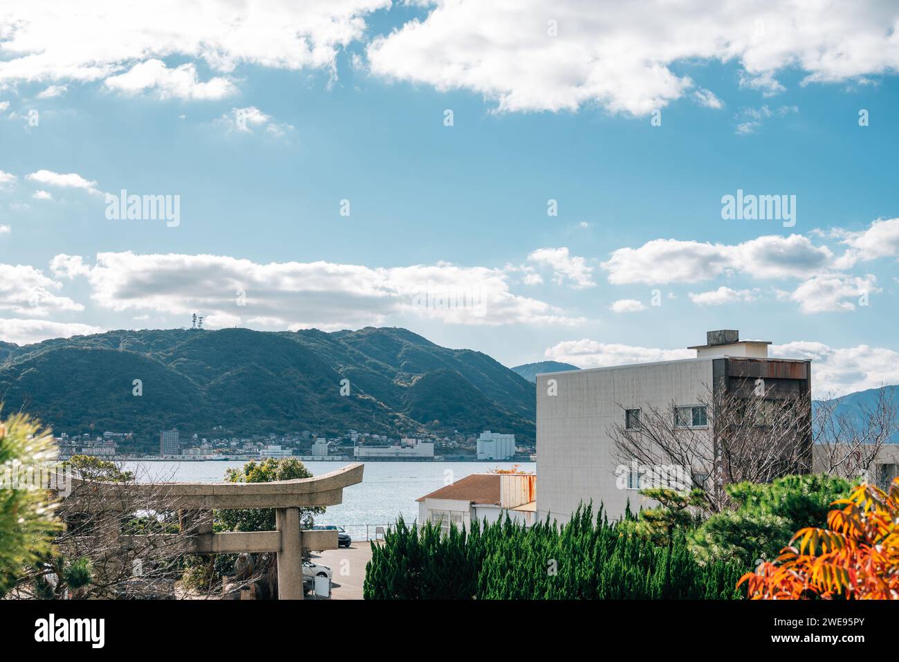 View of Shimonoseki Kanmon Straits and town in Yamaguchi, Japan Stock ...