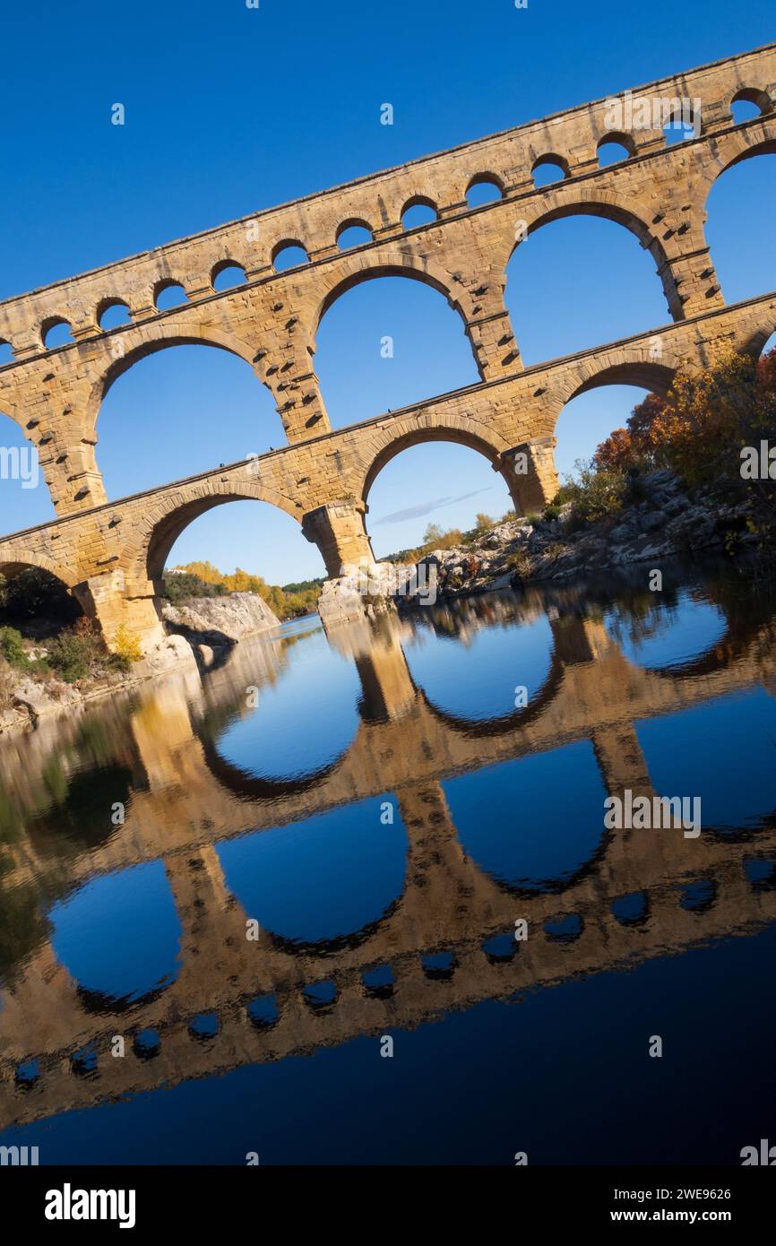 The Pont du Gard, photography composed in a modern style, tilted over ...