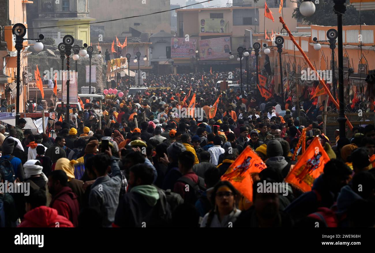 AYODHYA, INDIA - JANUARY 23: Huge crowd at Dharmpath devotees came from ...