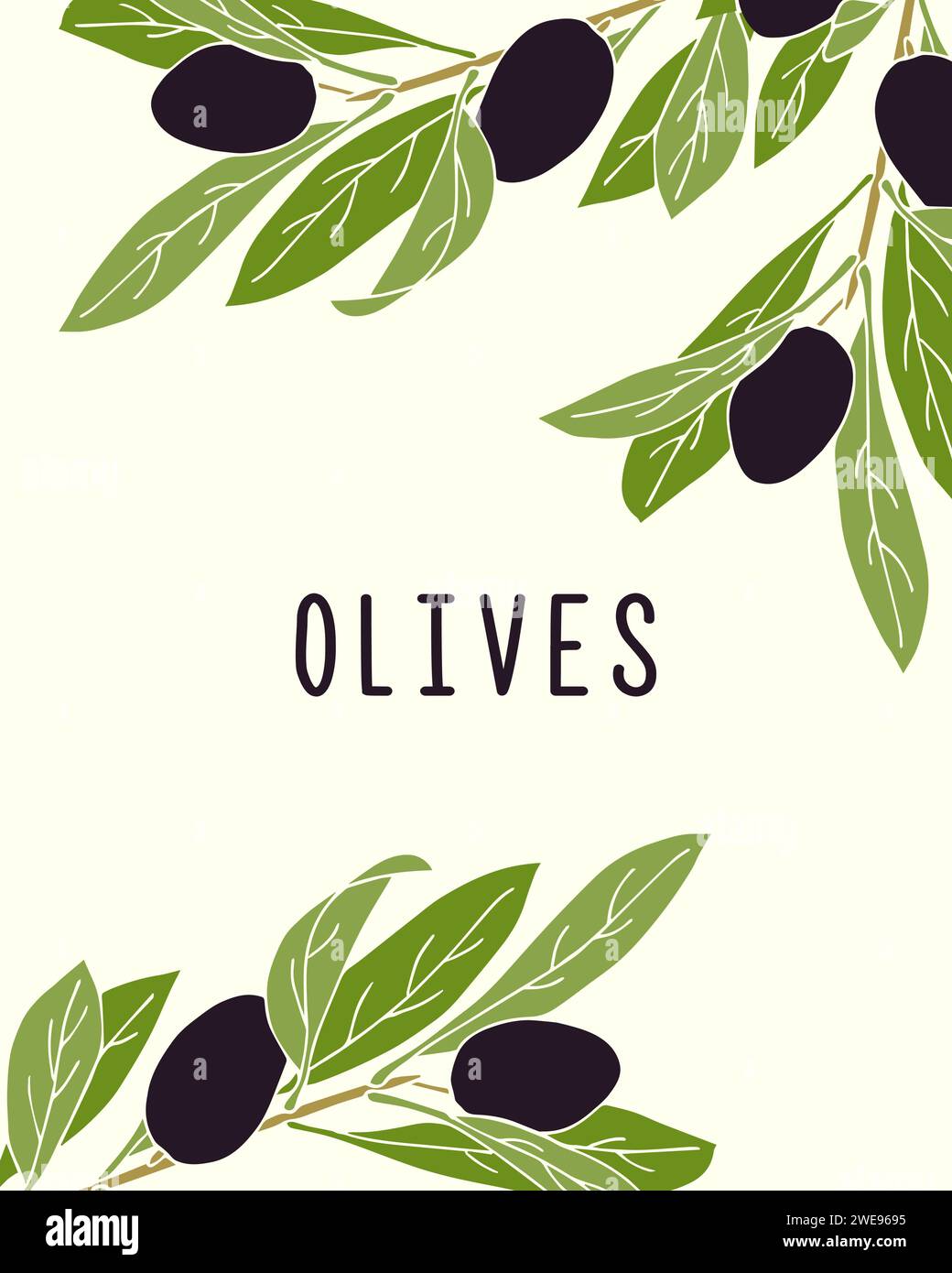 Background banner design with olive products. Olive branch in simple ...