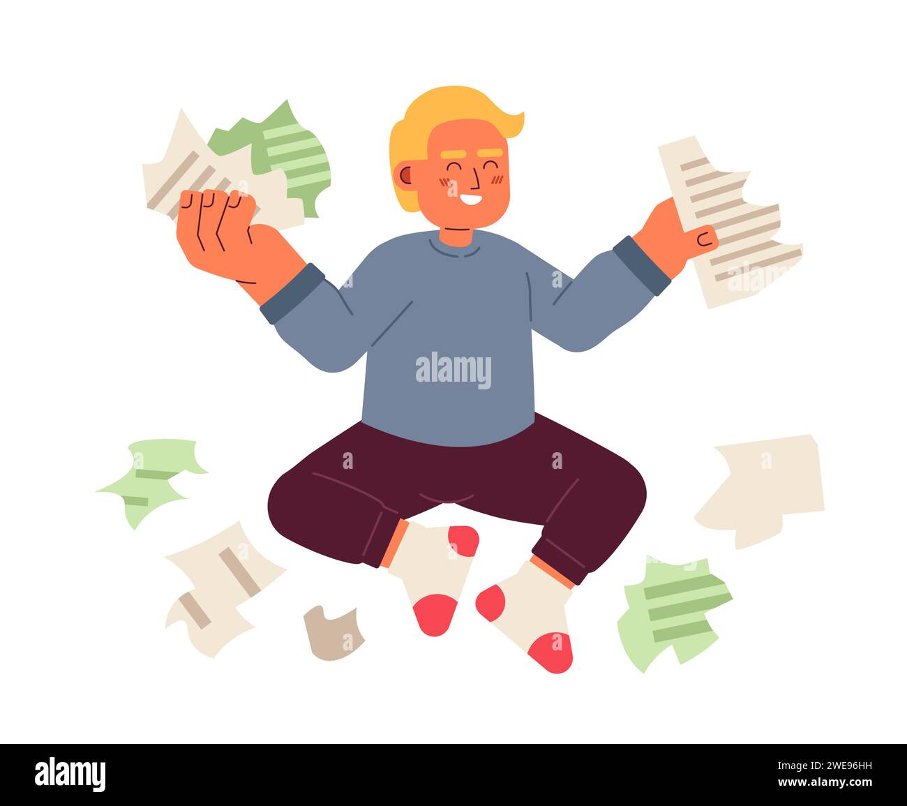 Important documents ruined by toddler naughty cartoon flat illustration ...