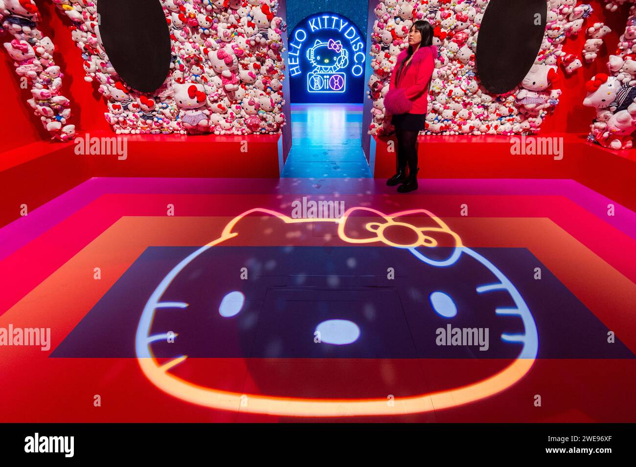 London, UK. 24 January 2024. A dedicated Hello Kitty plushie space at ...