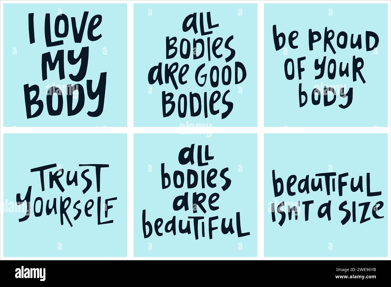 Set of hand-drawn quotes about body positive. Creative lettering ...