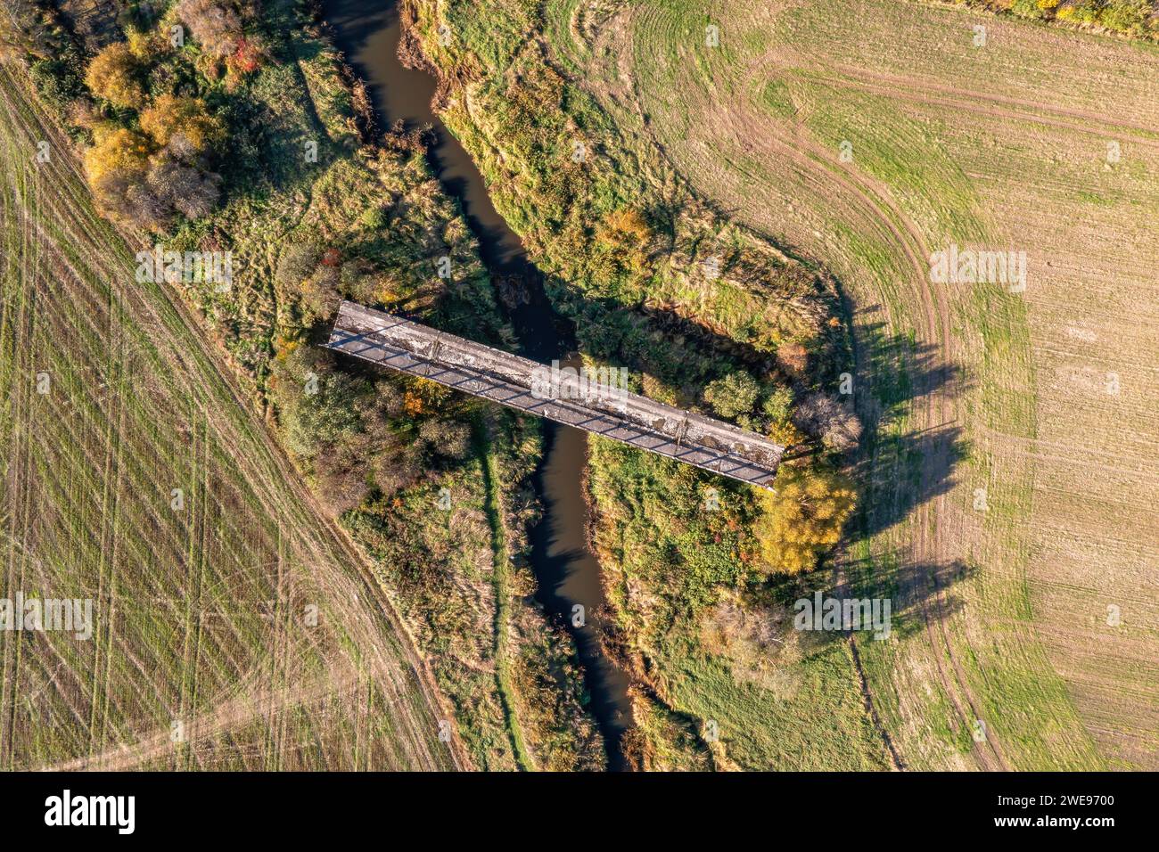 Aerial view of bridge to nowhere. Unfinished and abandoned railway ...