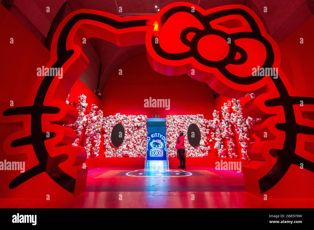 London, UK. 24 January 2024. A dedicated Hello Kitty plushie space at ...