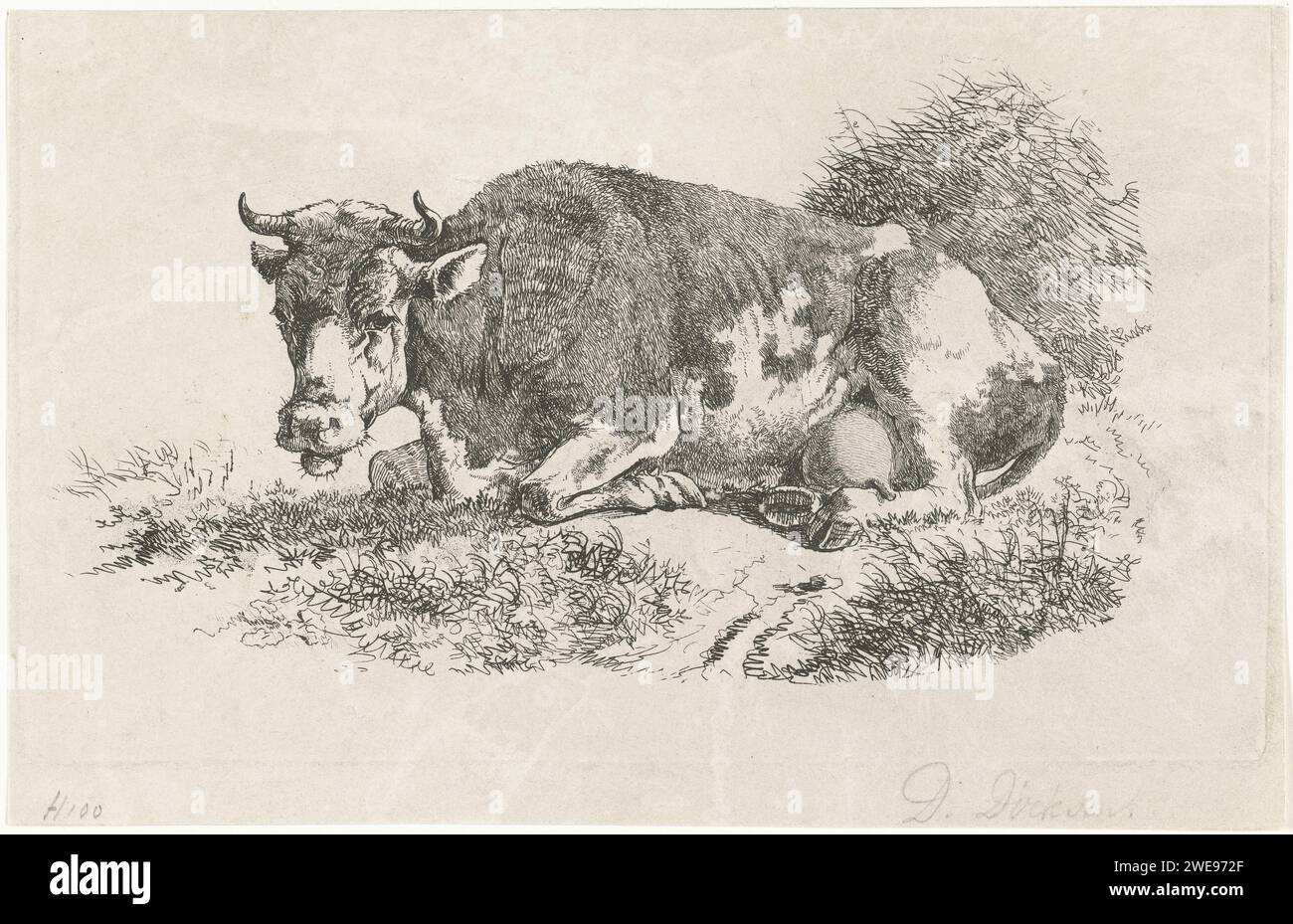 Landscape Koe, Dirk Dirksen, 1821 - 1885 print Rotterdam paper etching ...