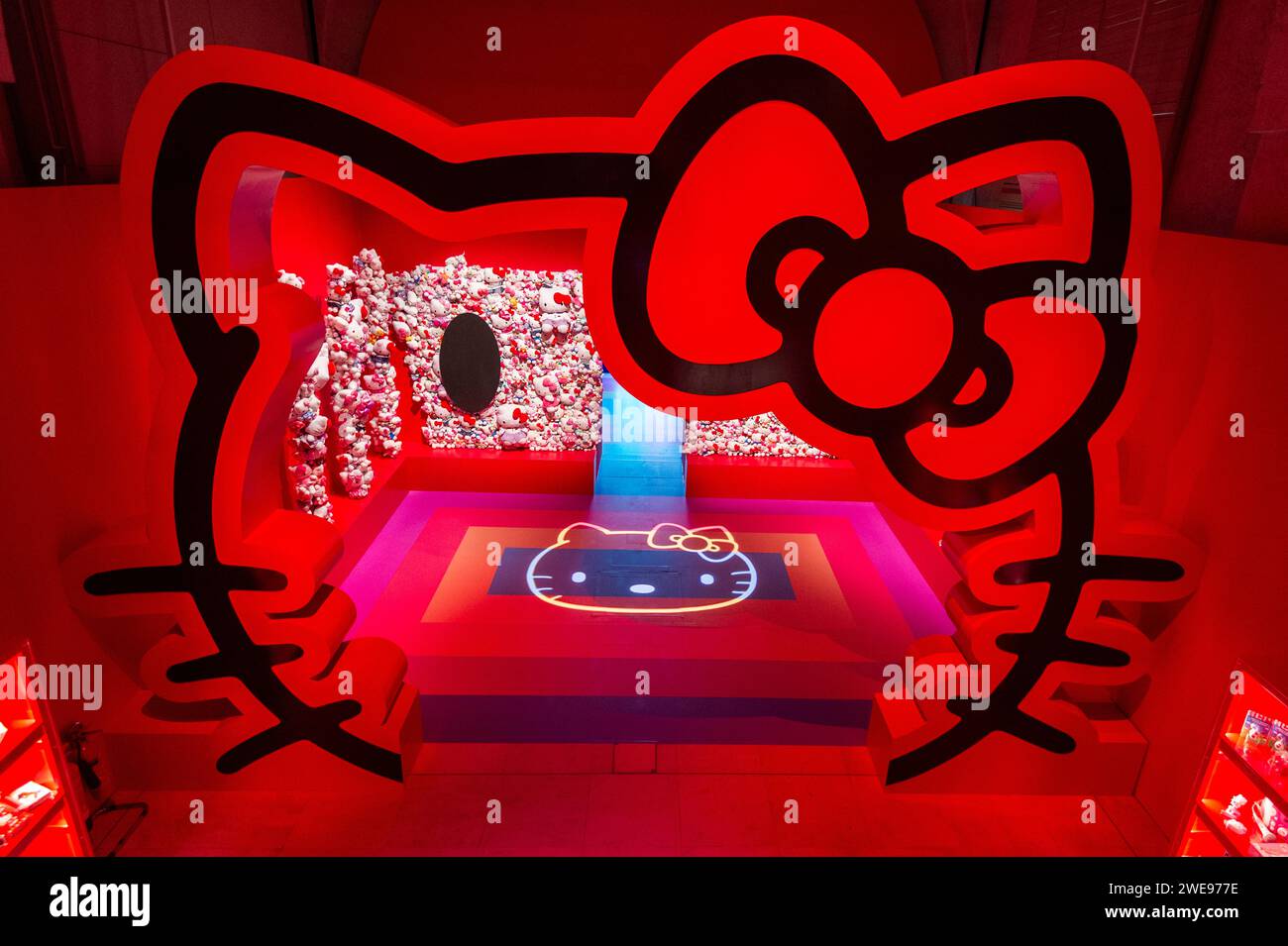 London, UK. 24 January 2024. A dedicated Hello Kitty plushie space at ...