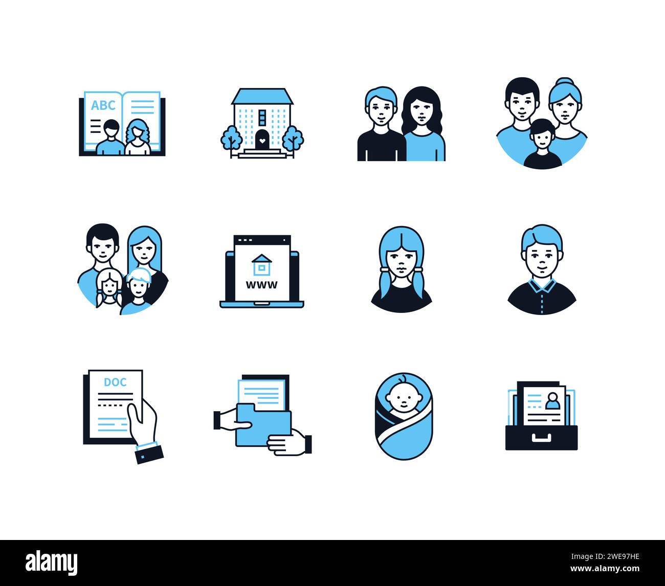 Family and adoption - line design style icons set Stock Vector Image ...