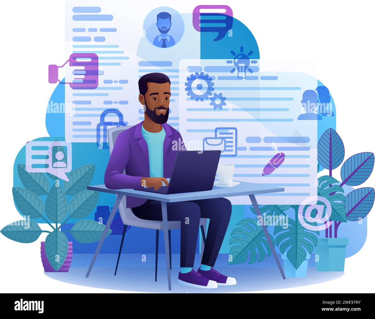 Man Laptop Online Remote Working Internet Cartoon Stock Vector Image ...