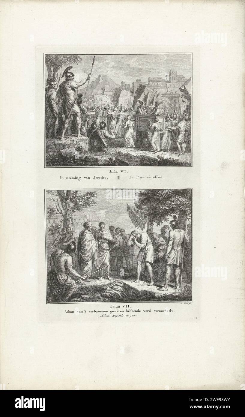 Taking Jericho and condemning Achan, Simon Fokke, 1791 print Two ...