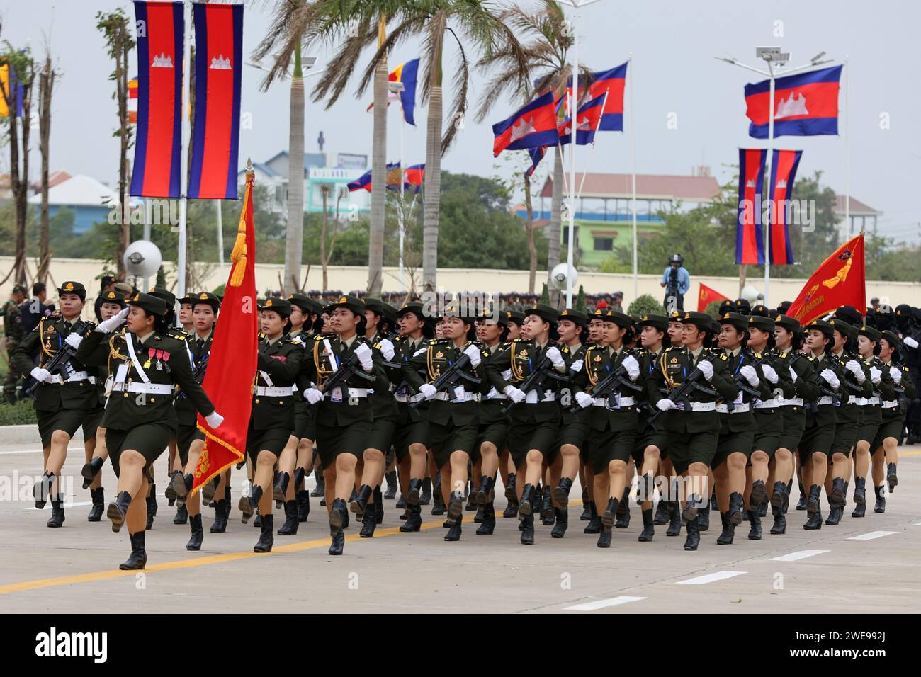 Phnom Penh, Cambodia. 24th Jan, 2024. Female troops march in ...