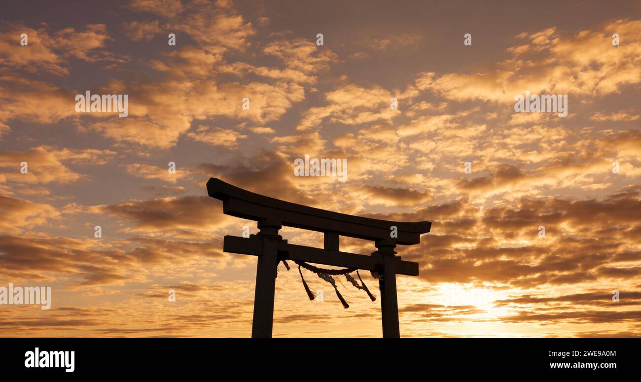 Torii gate, sunset sky in Japan with nature, zen and spiritual history ...