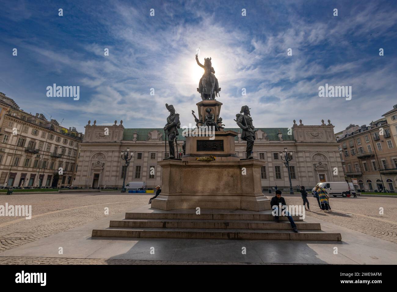 TURIN, ITALY, APRIL 11, 2023 - View of Carlo Alberto Monument with the ...