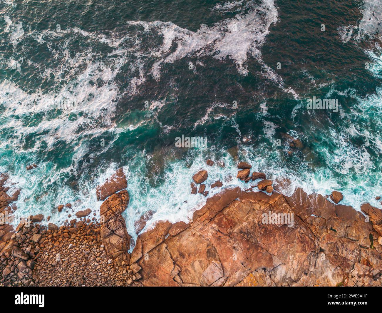 aerial photography, waves beating in the sea of Galicia, rough ocean ...