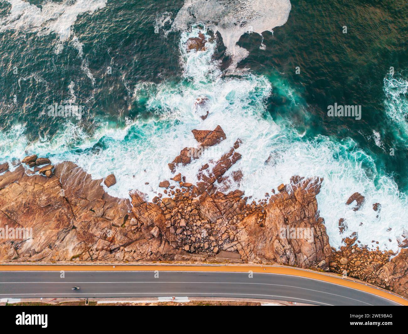 aerial photography, waves beating in the sea of Galicia, rough ocean ...