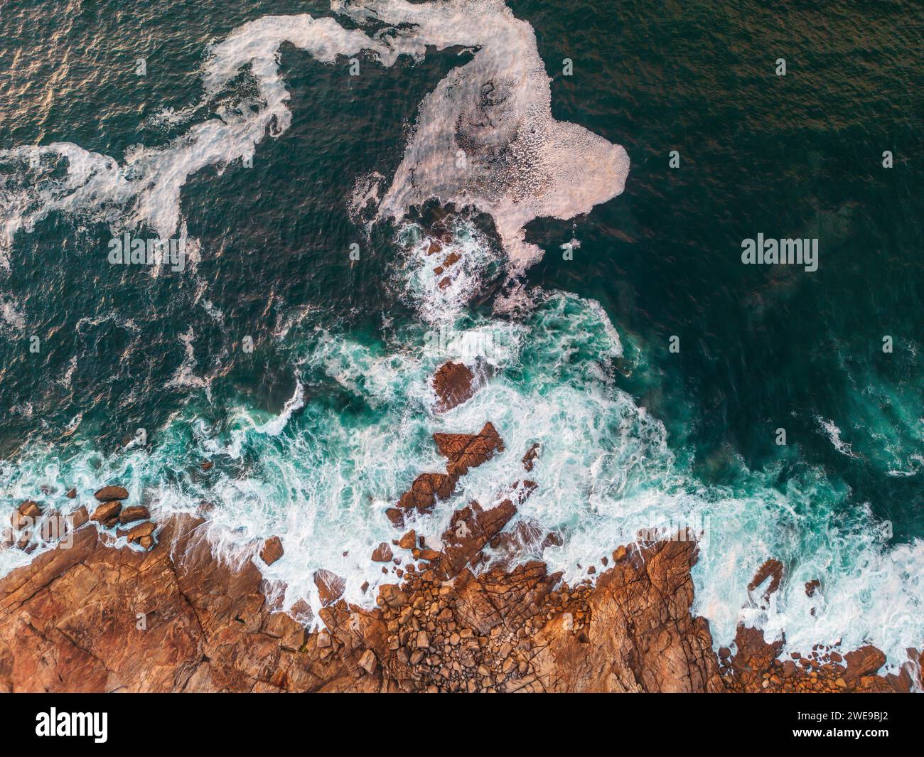 aerial photography, waves beating in the sea of Galicia, rough ocean ...
