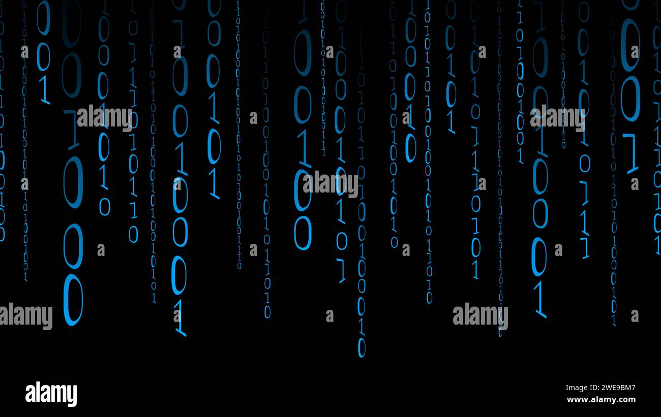 bit binary futuristic blue rain with glow light Stock Photo - Alamy