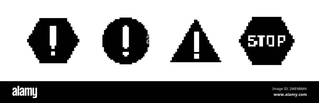 8 bit caution road sign icon. Pixel error retro banner Stock Vector ...