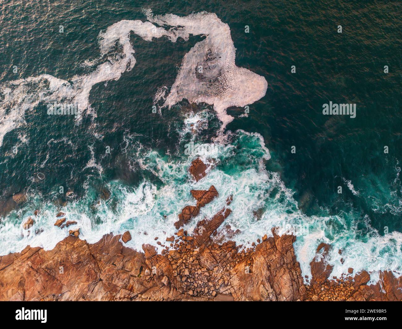 aerial photography, waves beating in the sea of Galicia, rough ocean ...