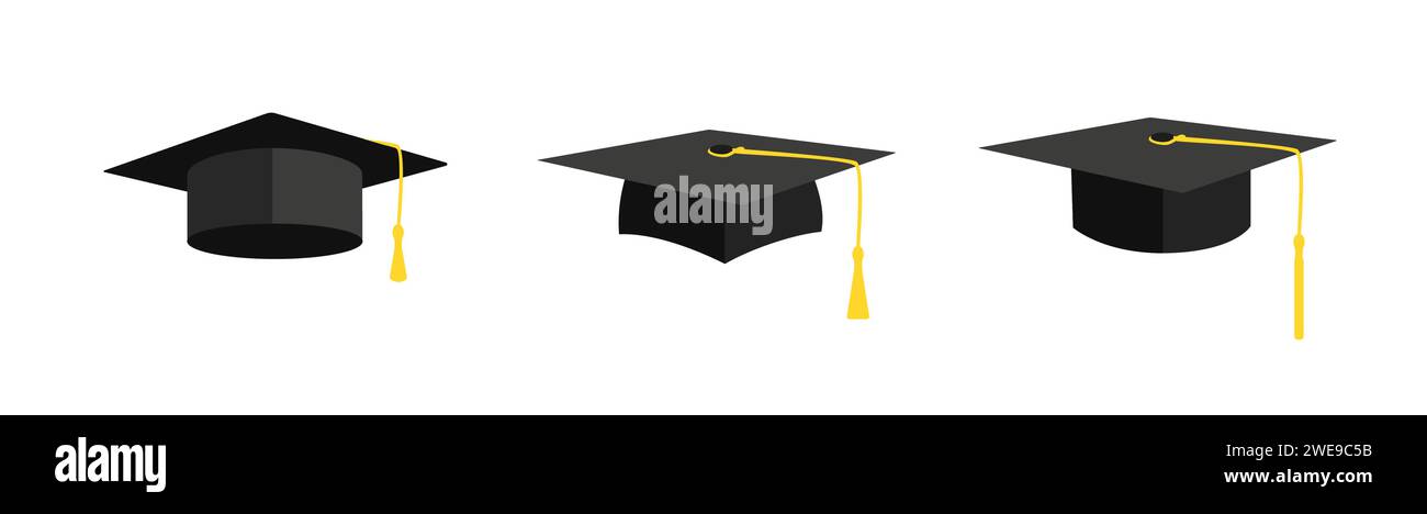 Graduate black caps set. Education cap with square brim Stock Vector ...