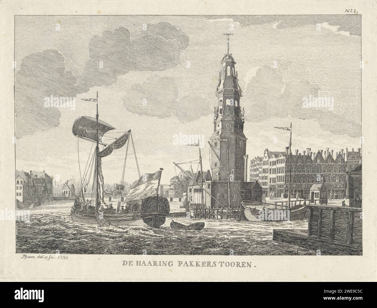Haringpakkerstoren, Amsterdam, Jan Spaan, 1766 print View of the Haringpakker tower in Amsterdam ...