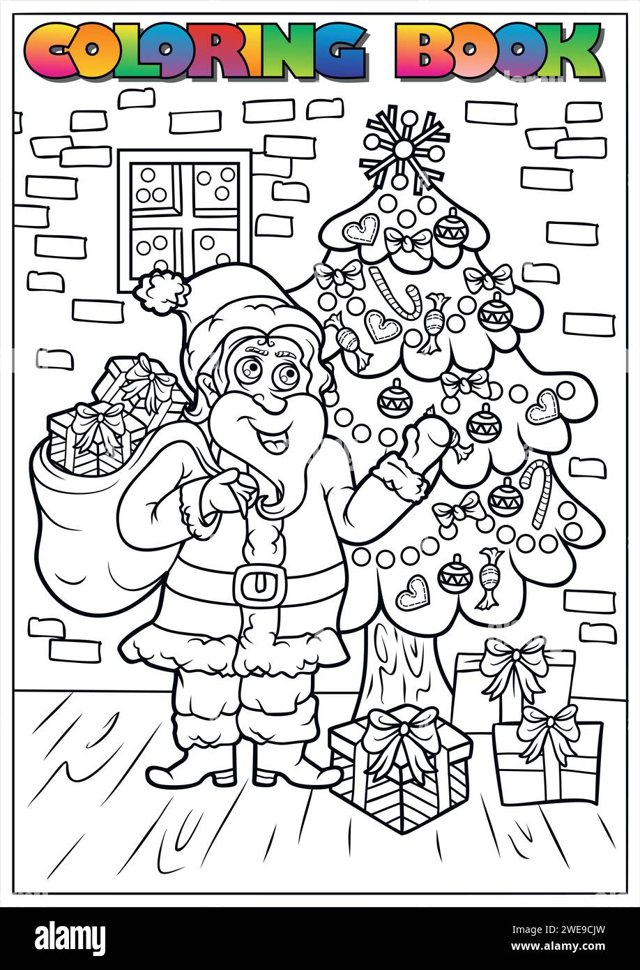 children's winter coloring book - Christmas tree with gifts Stock ...