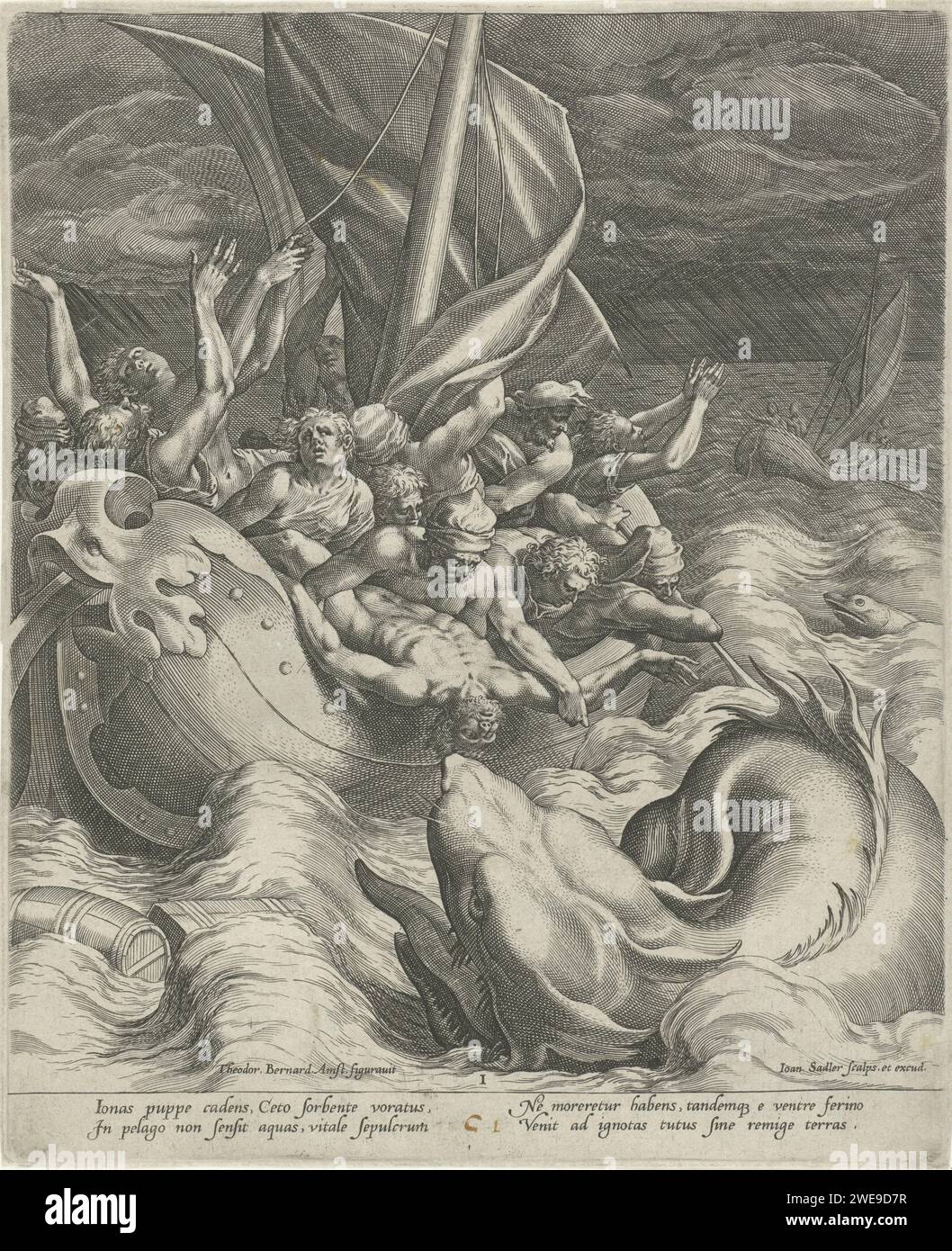 Jonah is thrown overboard by the fishermen, Johann Sadeler (I), after ...