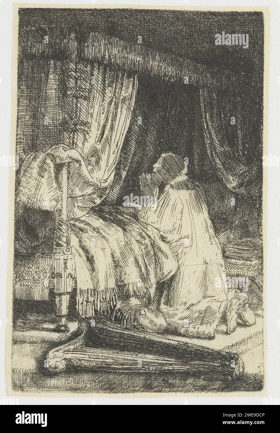 David in Prayer, Rembrandt van Rijn, 1652 print paper etching ...
