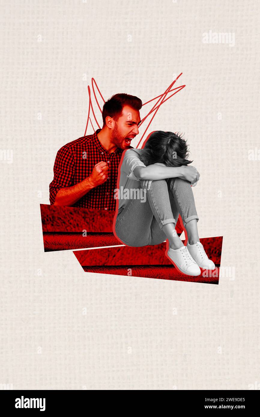 Vertical collage poster illustration black white filter depressed ...