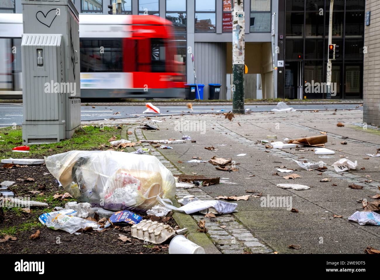 Bremen, Germany. 24th Jan, 2024. Gusts of wind have scattered litter on ...