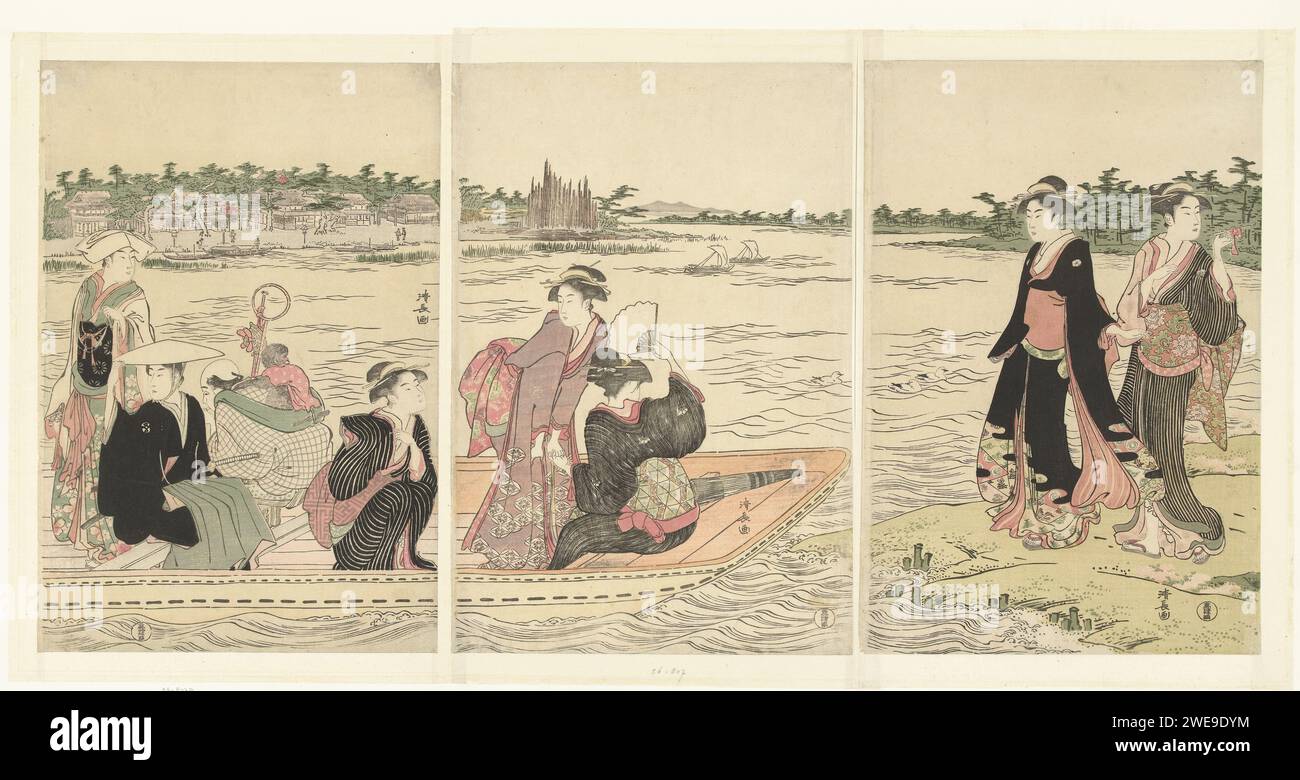 Ferry on the river Sumida, Torii Kiyonaga, 1785 - 1789 print Ferry with ...