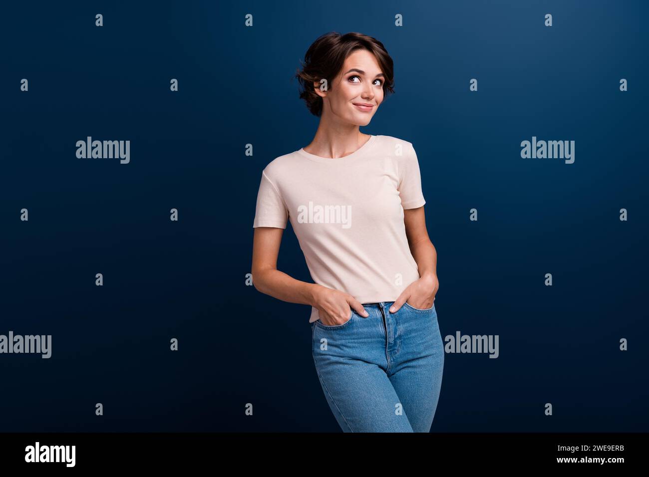 Portrait of pretty lady worker posing camera self assured person ...