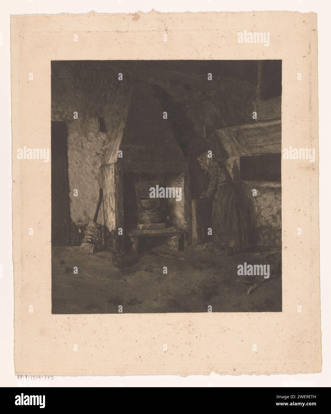 Farmers' Woman standing by a fireplace, Emanuel Samson van Beever, 1886 ...