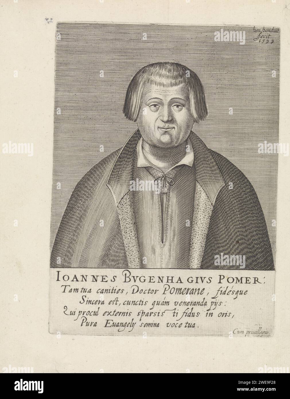 Portrait of Johann Bugenhagen, Hendrick Hondius (I), 1599 print Bust of ...