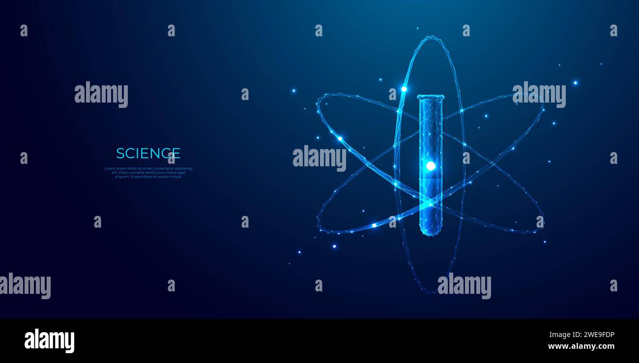 Chemistry science concept. Abstract test tube and atom model Stock ...