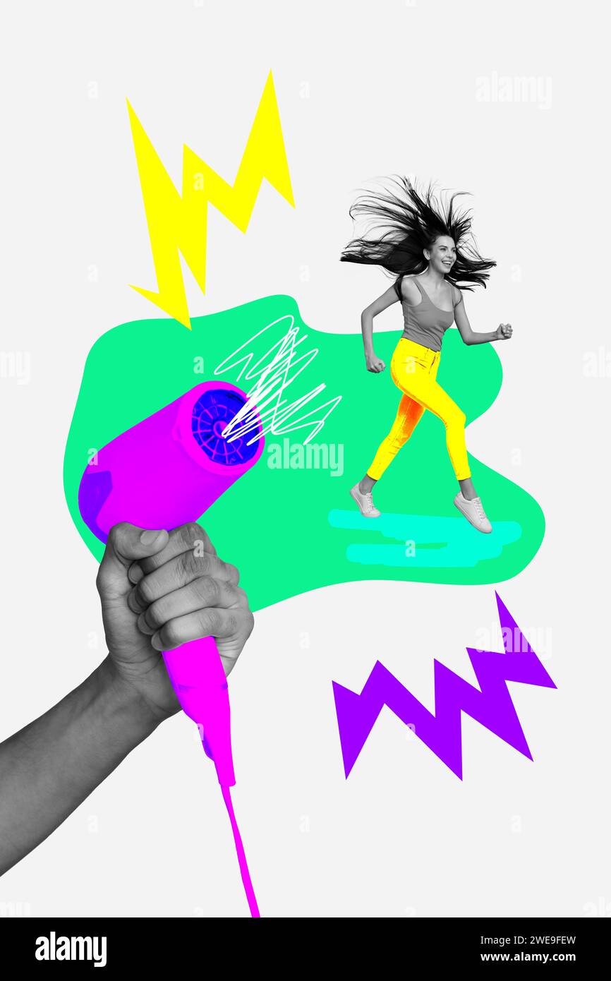 Photo collage artwork minimal picture of arm holding hair dryer ...