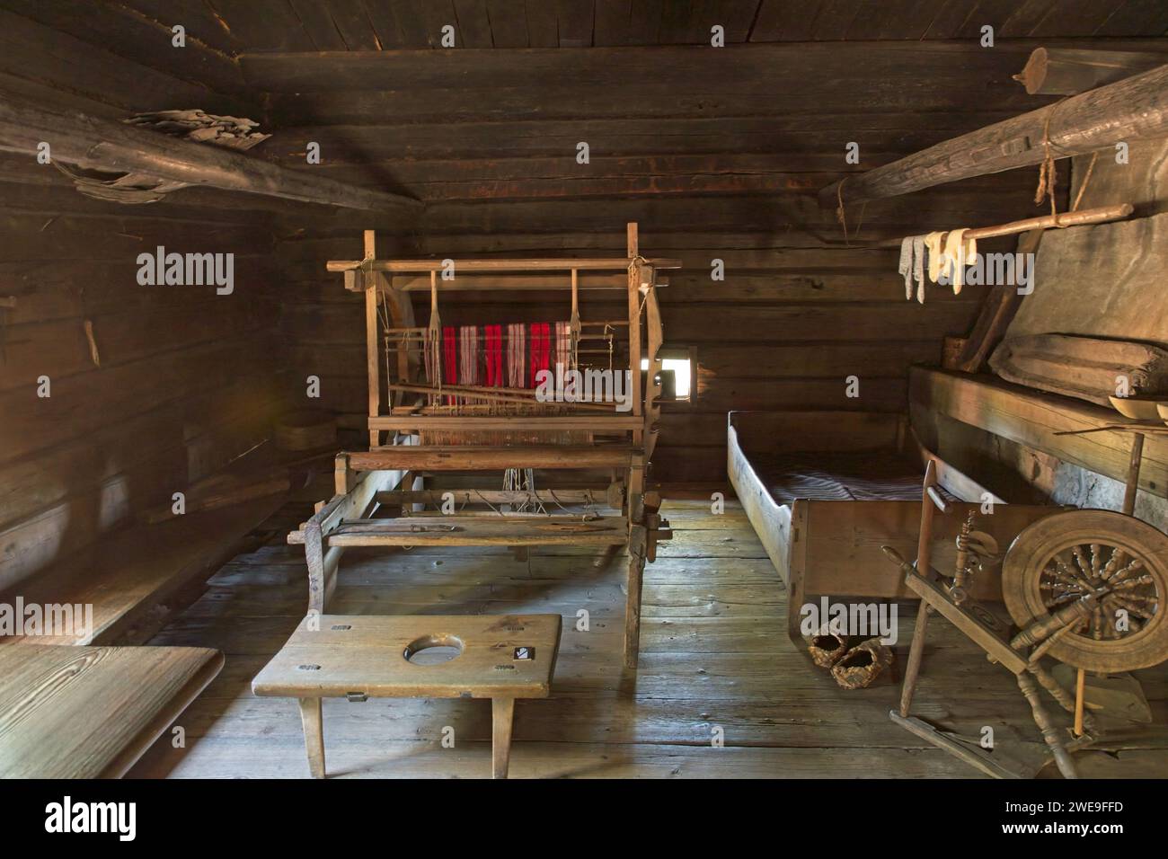 Interior view of room of a old wood building with vintage furniture ...