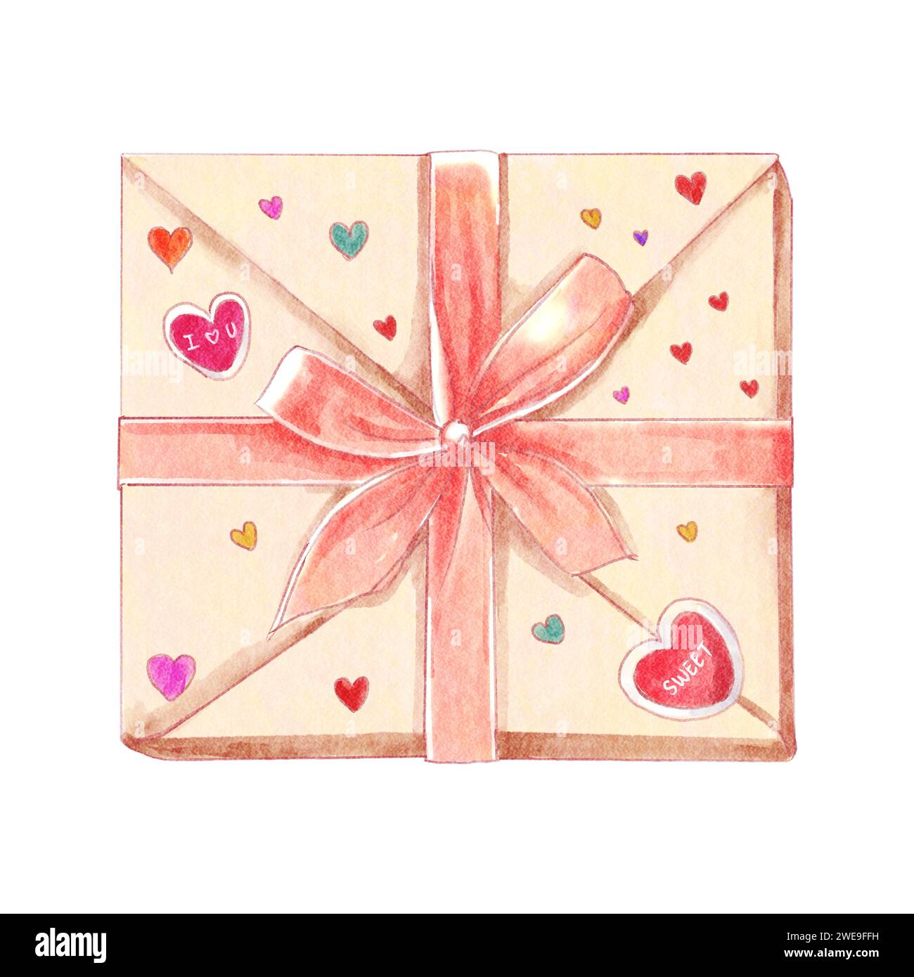 Gift box . Valentines day object . Watercolor painting elements ...