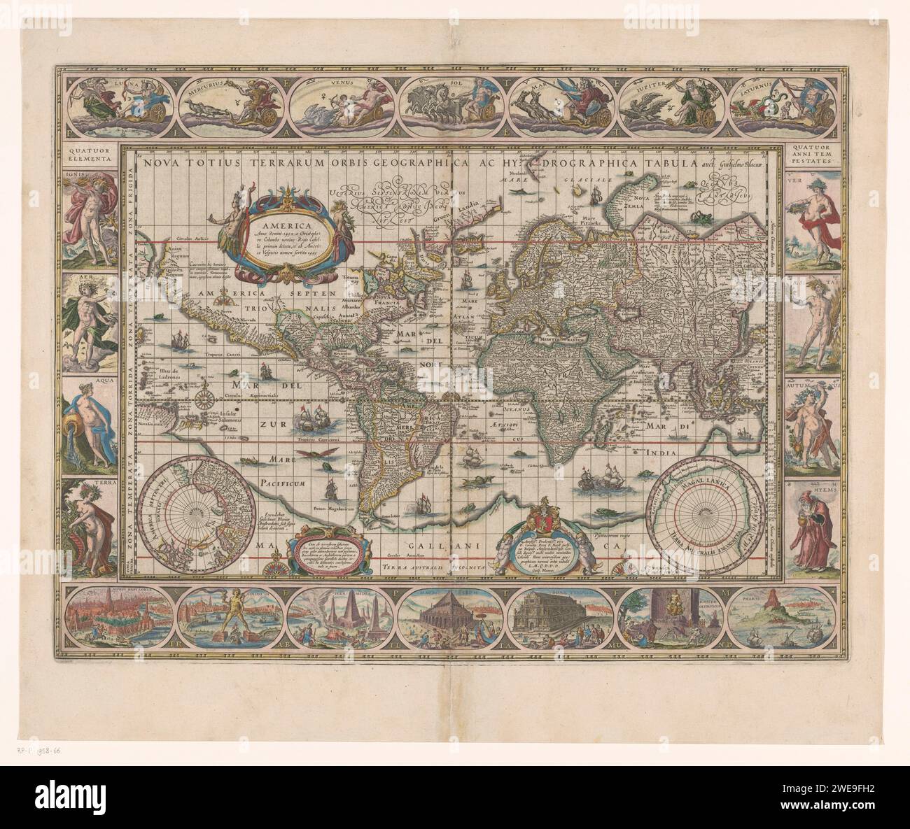 World map with decorative edges, Jan Aertse van den Ende, 1635 - 1649 ...