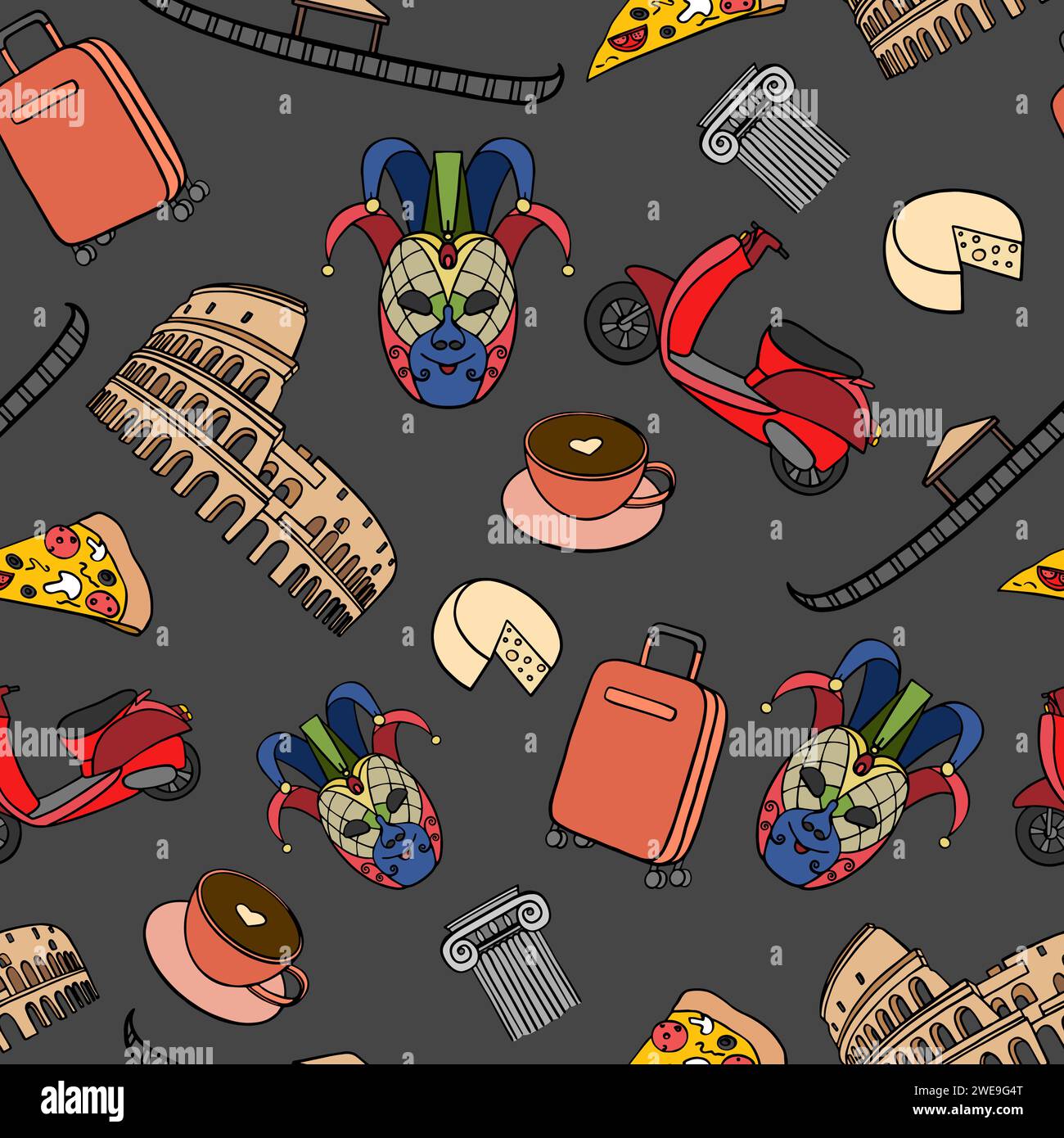 Seamless vector pattern of Italy; symbols, landmarks. Travel icons of ...