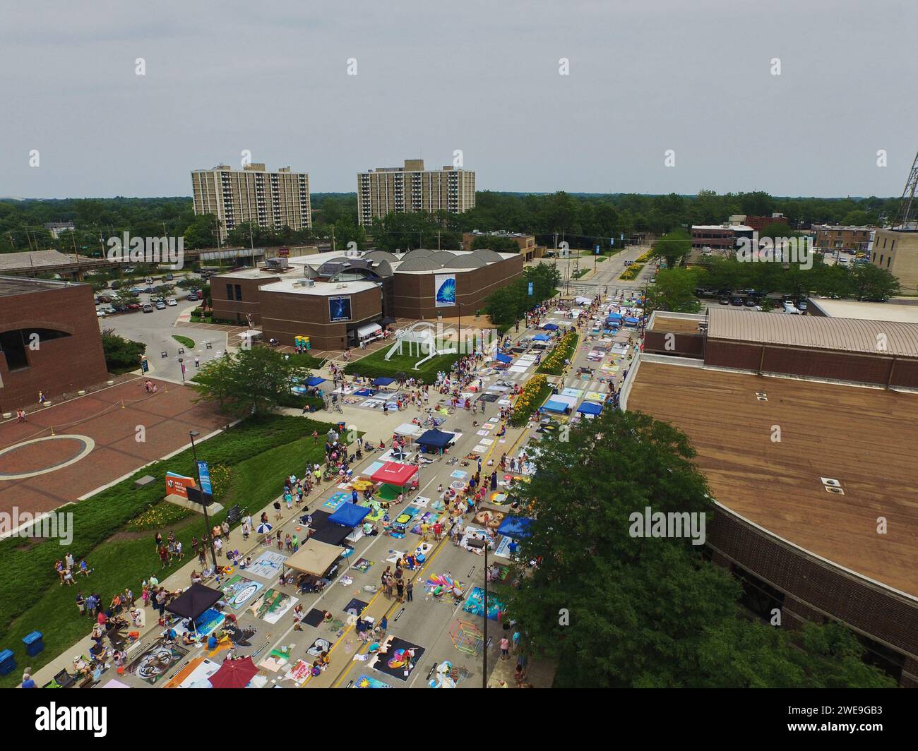 Aerial View of Three Rivers Festival Street Fair in Downtown Fort Wayne ...