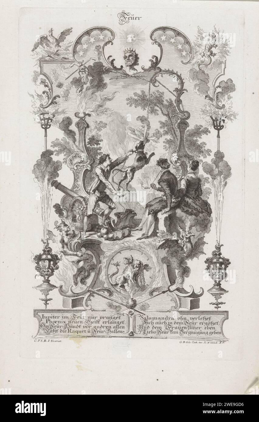 Vuur, 1718 - 1774 print Allegory of the element fire. Pastoral scene of ...