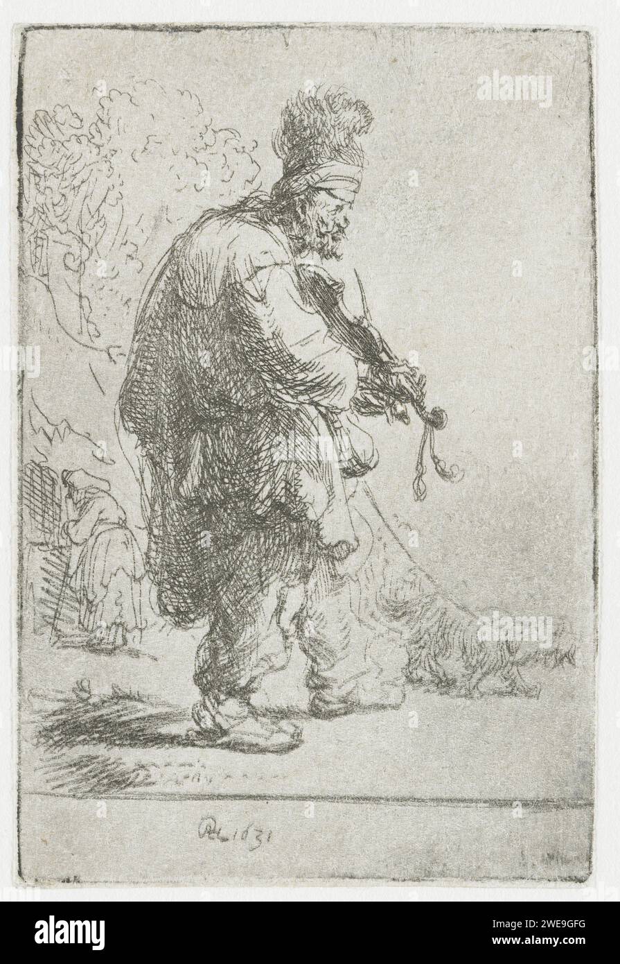 The Blind Fiddler, Rembrandt van Rijn, 1631 print paper etching violin ...