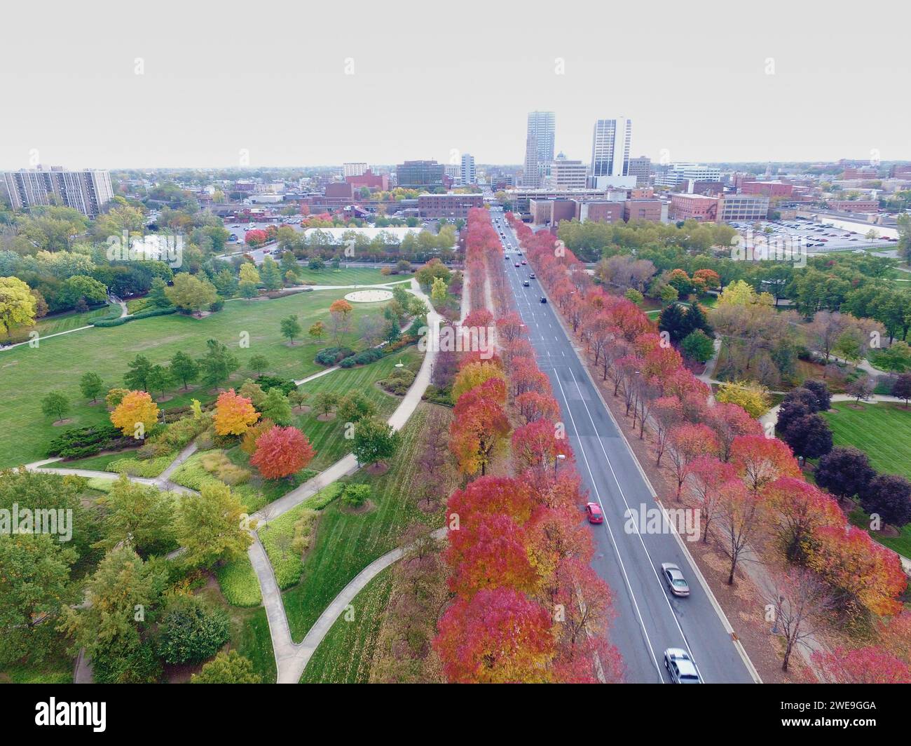 Aerial View of Autumn Urban Park and Cityscape, Fort Wayne Stock Photo ...
