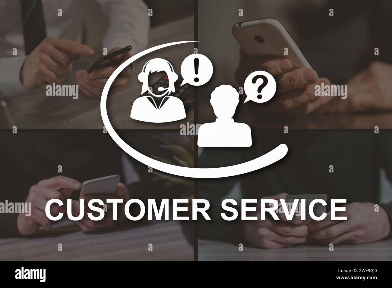 Customer service concept illustrated by pictures on background Stock ...
