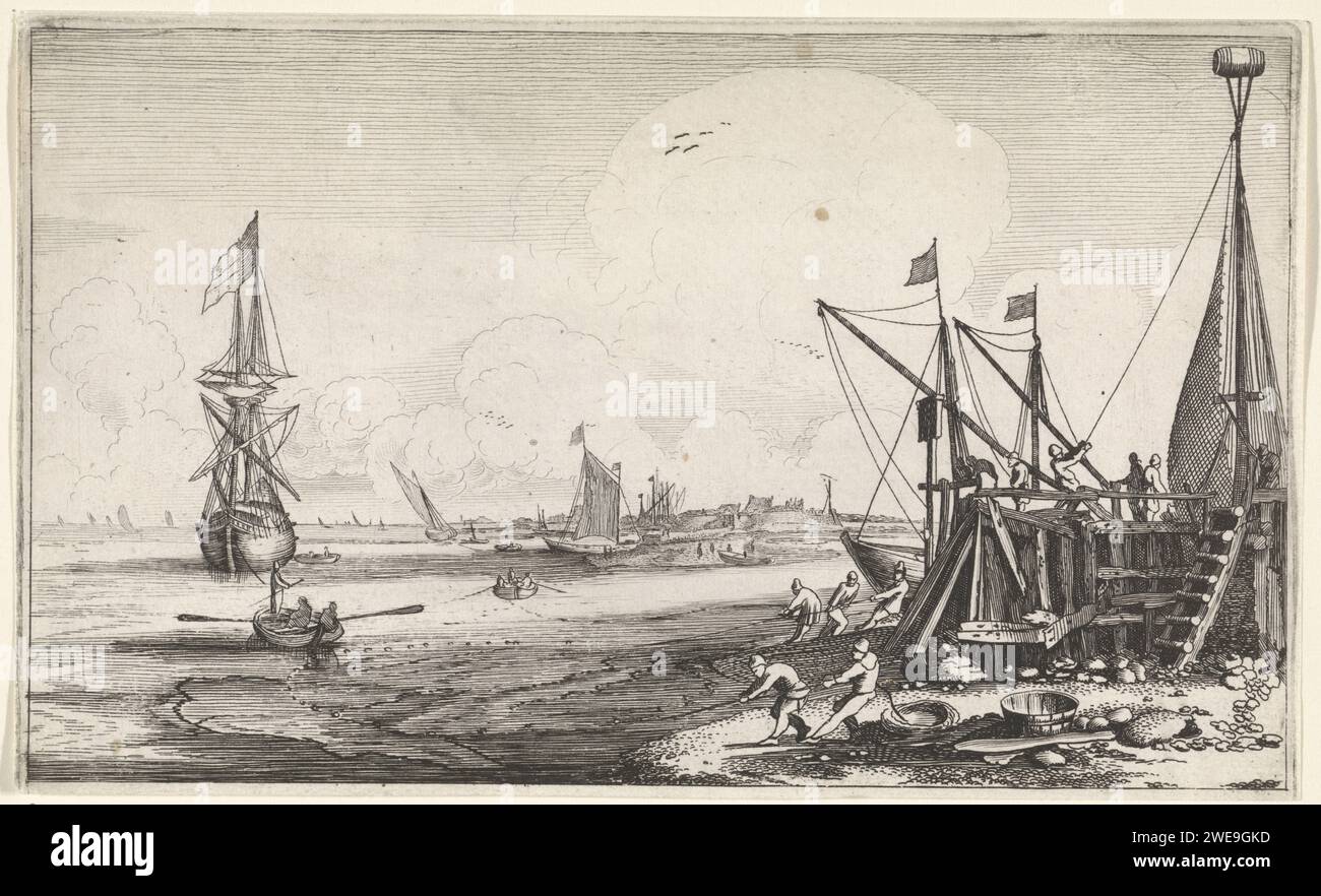 Havenhoofd with fishermen who bring in their nets, Jan van de Velde (II ...