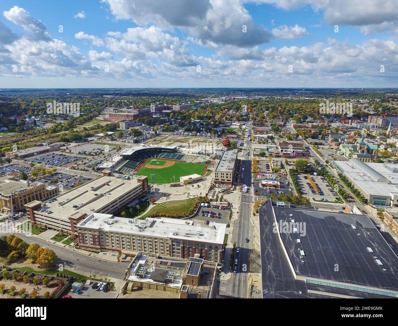 Aerial View of Baseball Stadium and Urban Cityscape, Fort Wayne Stock ...