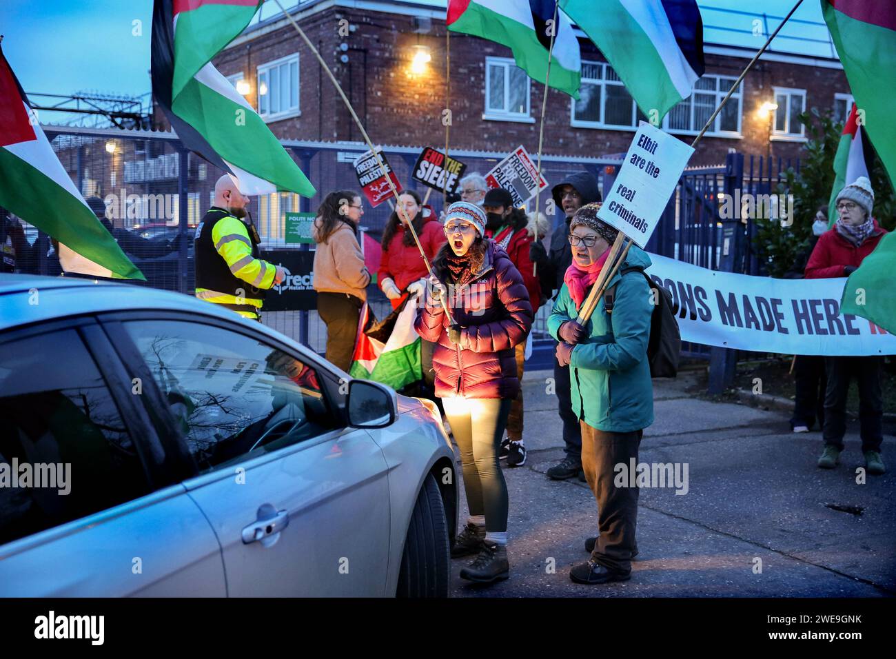 Shenstone, UK. 23rd Jan, 2024. Protesters make their feelings known to ...
